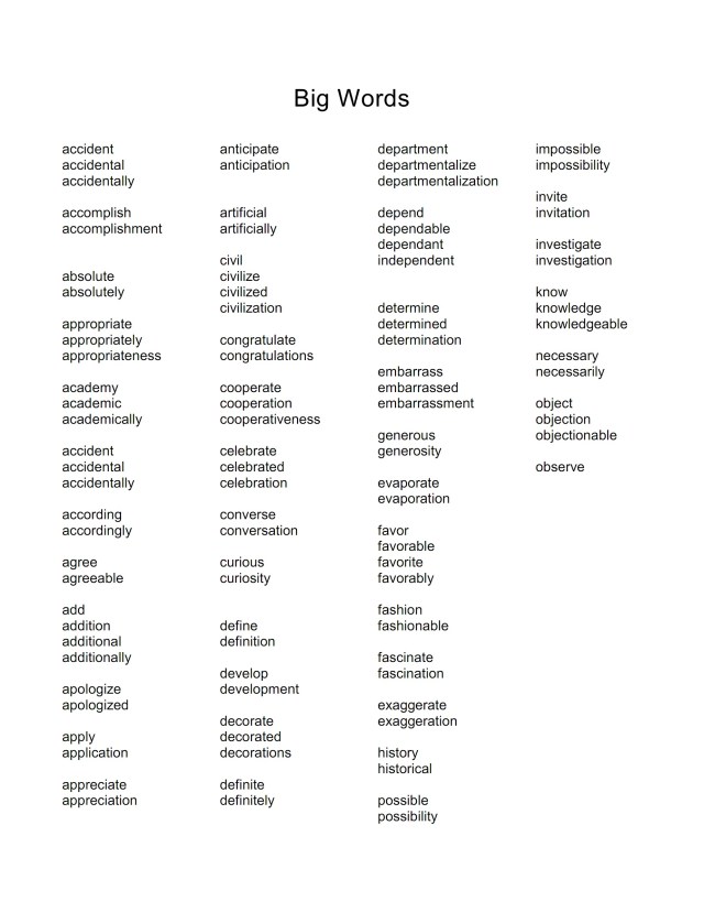 Big Words And Their Meanings