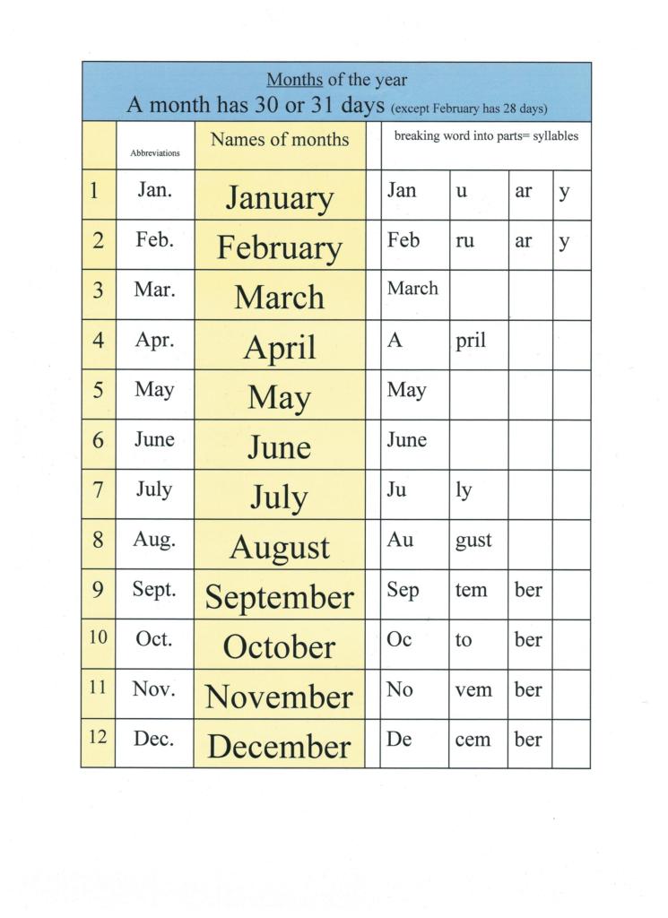 When? Calendar | English 4 Me 2
