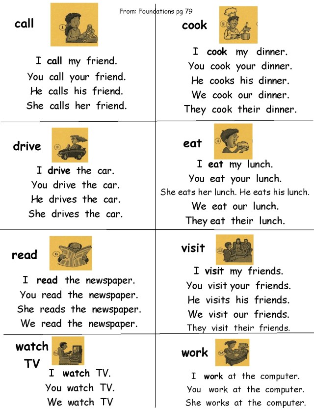 Verbs: call, cook, etc | English 4 Me 2